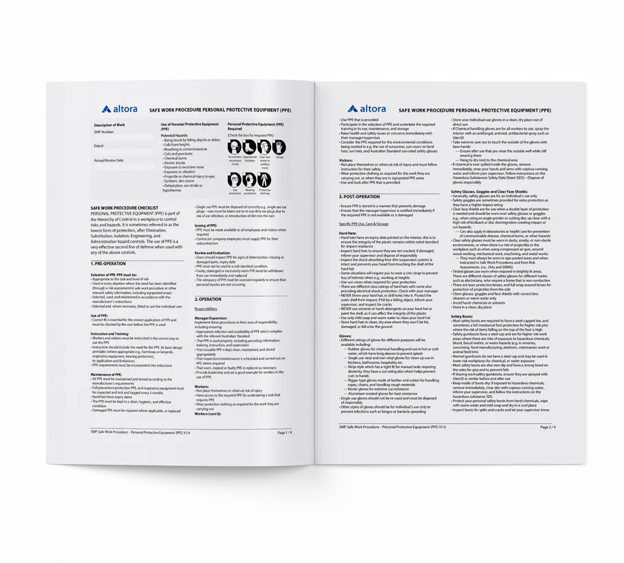 Safe Work Procedure - PPE Policy - Altora